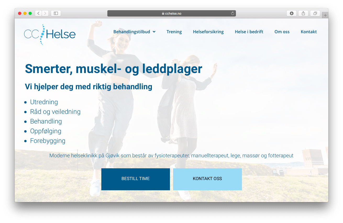 Logo og hjemmeside for CC Helse på Gjøvik | essDesign